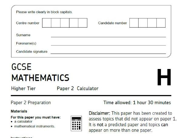 AQA GCSE Maths Higher Predicted Paper 2 2019 Paper A Teaching