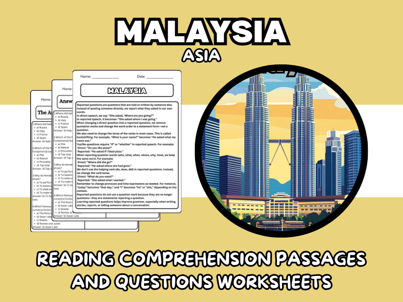 Malaysia - Asia Reading Comprehension Passages & Questions Worksheets ...