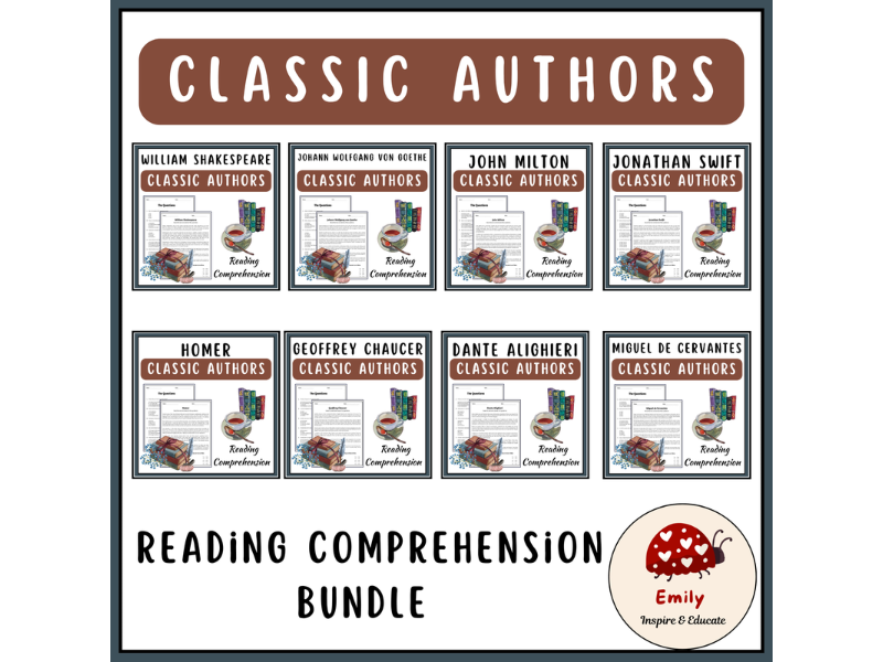 Classic Authors Reading Comprehension Passages & Questions Worksheets ...