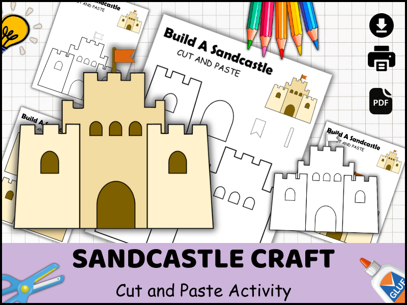 Sandcastle Craft Printable | Summer Beach Cut and Paste Activity ...