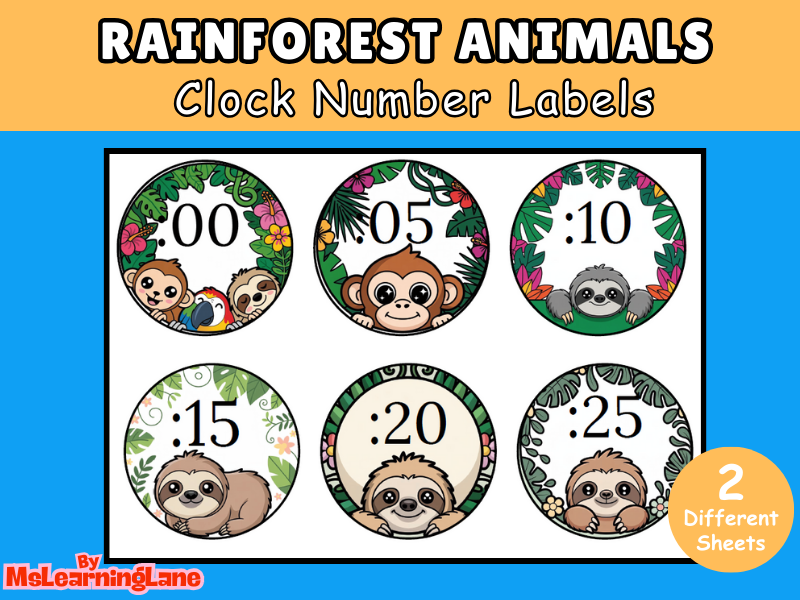 Rainforest Animals Clock Cover | Jungle-Themed Printable Classroom ...