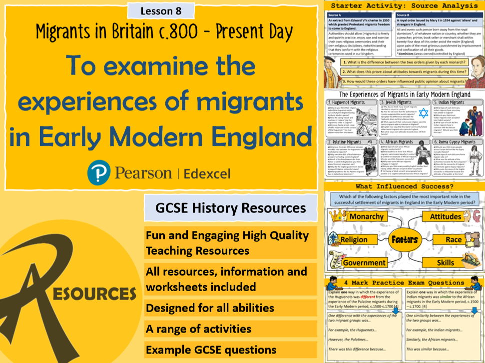 GCSE HISTORY Edexcel: Migrants in Britain Unit 2 (Early Modern England ...