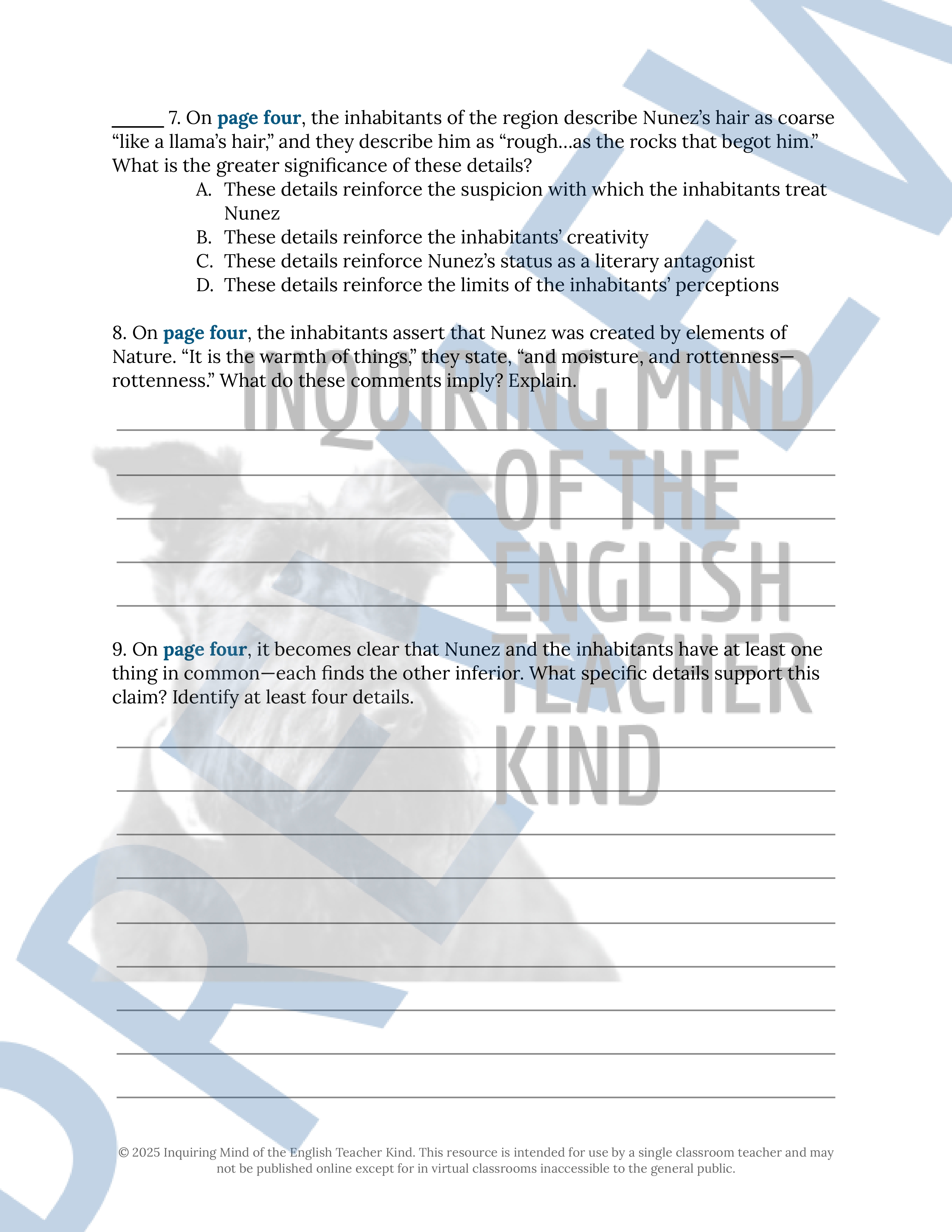 "The Country of the Blind" by H. G. Wells Literary Analysis Worksheet ...