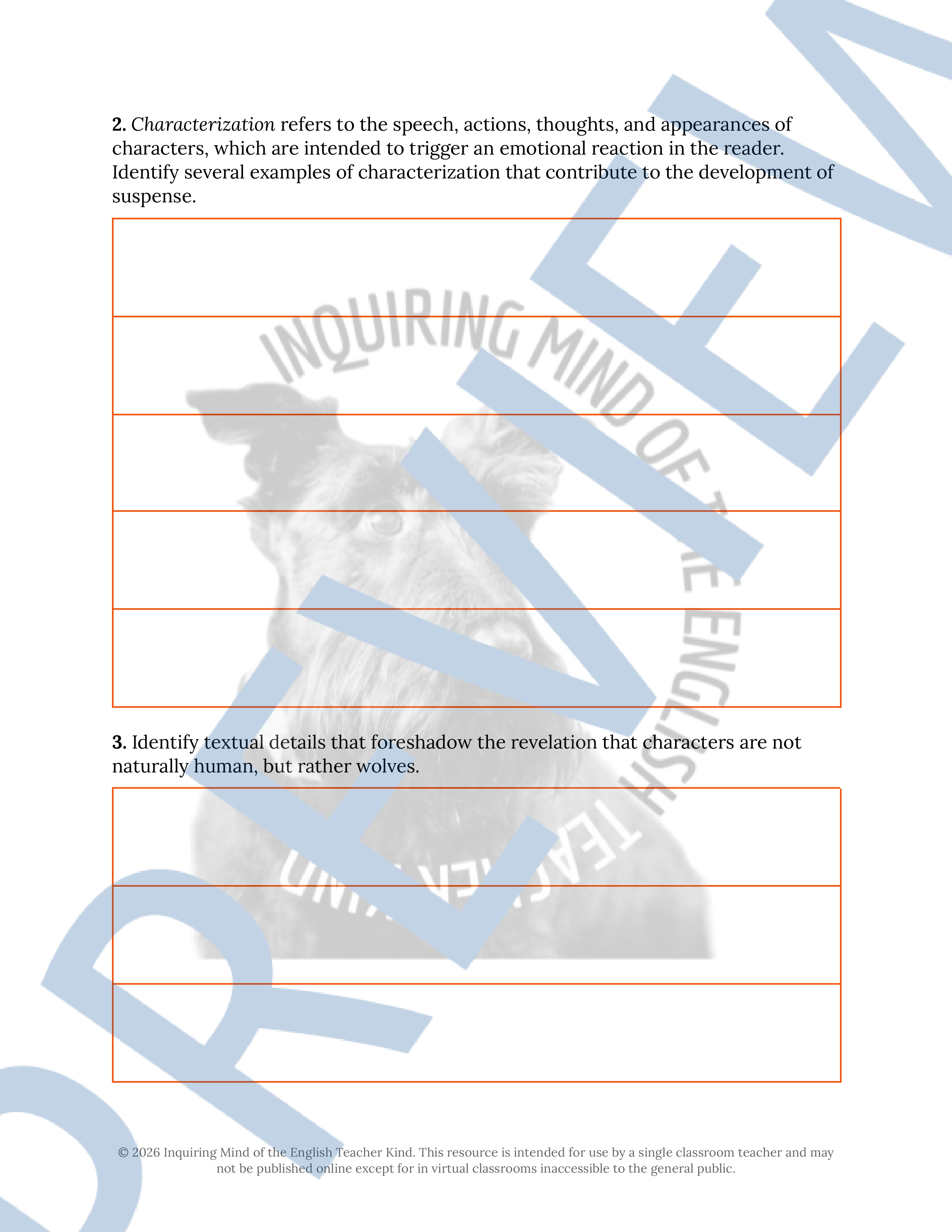 "The Wife's Story" by Ursula K. Le Guin Literary Craft Worksheet for ...