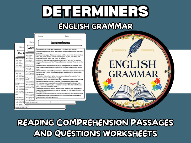 Determiners - English Grammar Reading Comprehension Passages ...