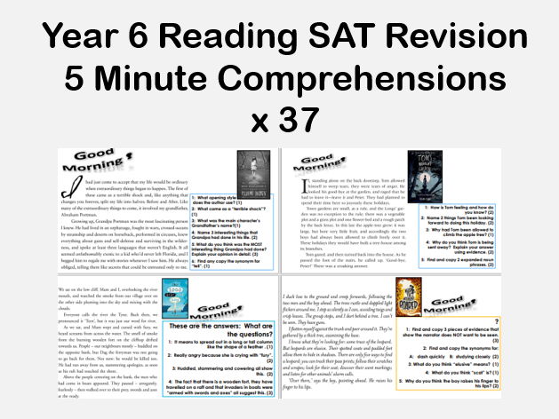 Y6 SAT Reading 5 Minute Comprehensions x 37 | Teaching Resources