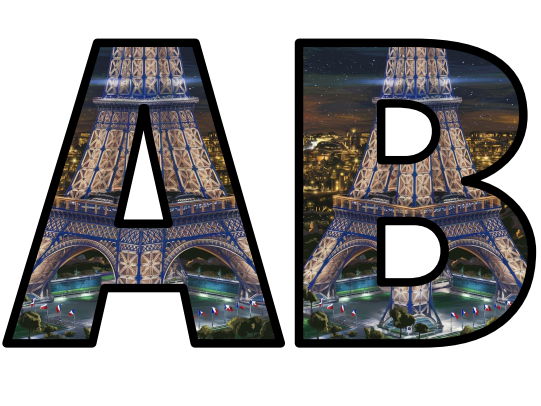 Paris France Eiffel Tower Night Europe Lettering Set Display Title ...