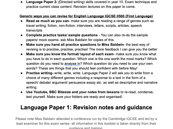 CIE IGCSE English Language Paper 1 Revision Booklet Teaching Resources CIE IGCSE English Language Paper 1 Revision Booklet Teaching Resources