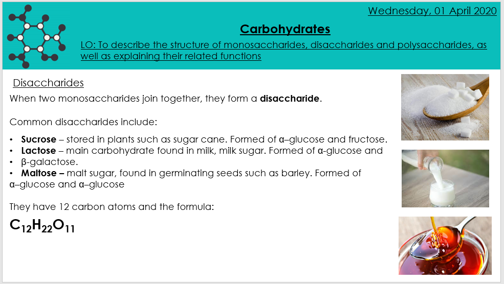 Carbohydrates Lesson & Homework - WJEC L3 Medical Science | Teaching ...