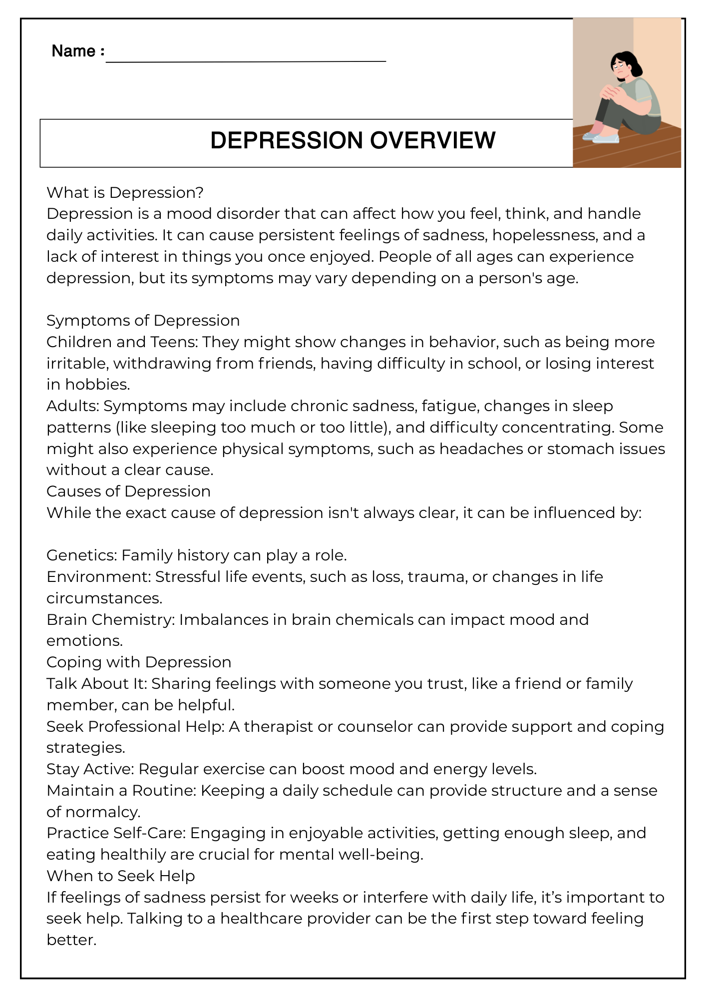 Depression Age-Appropriate Overview Reading Comprehension Passages ...