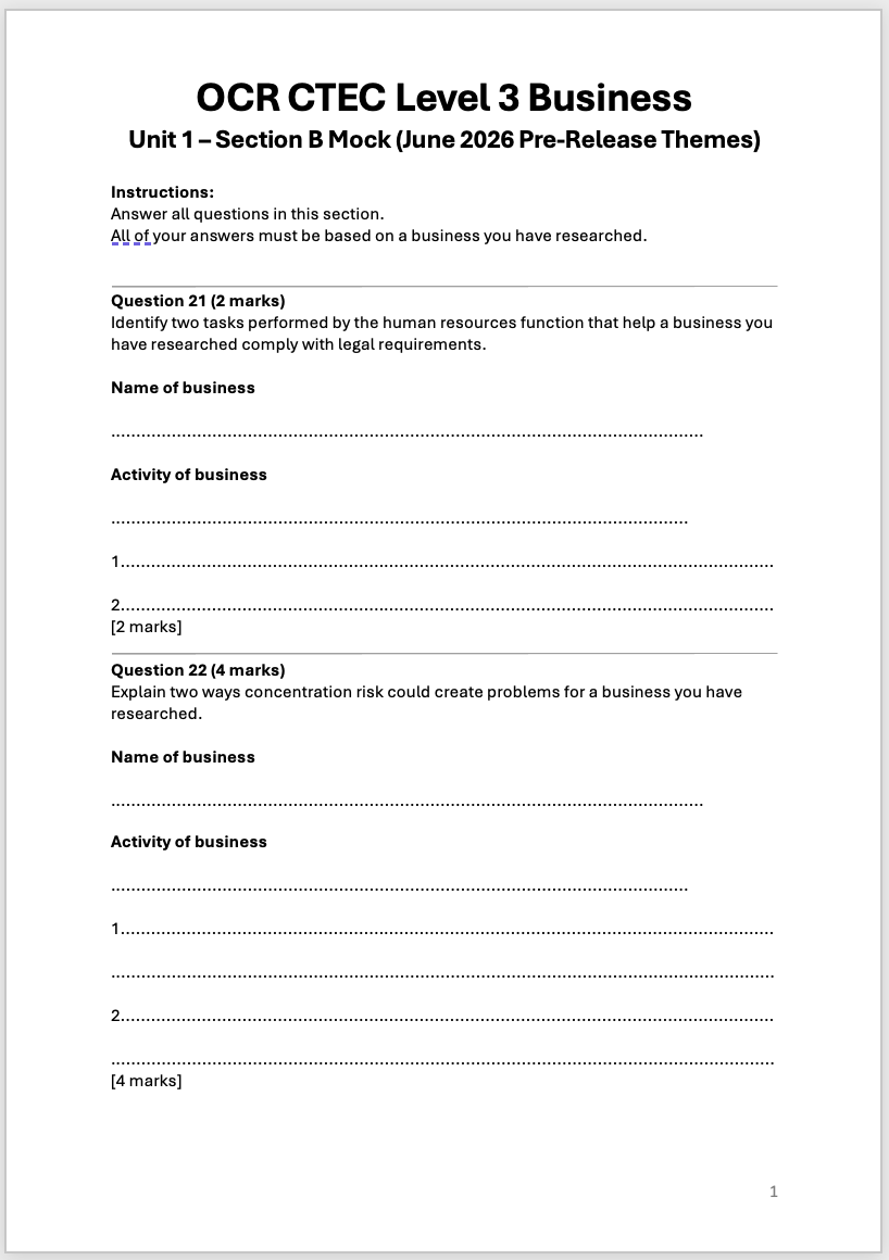 CTEC L3 Business Unit 1 | JUNE 2026 Pre-Release Research Notes ...