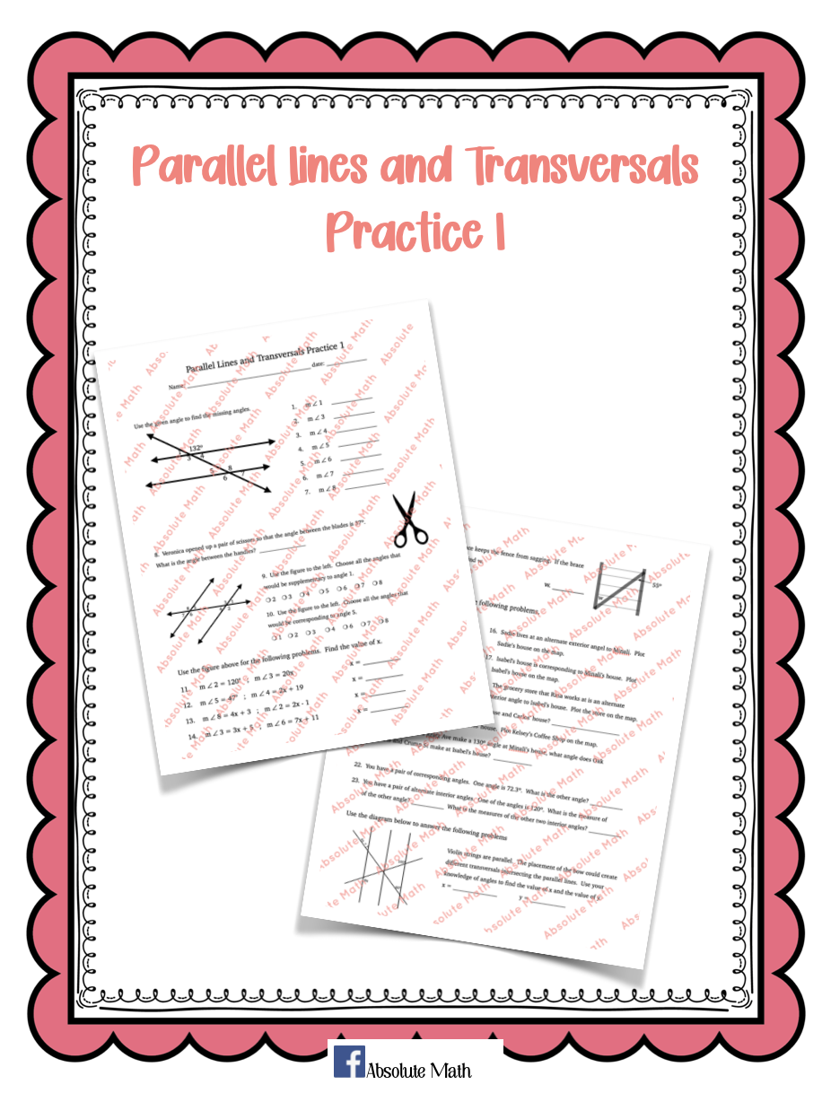 Parallel Lines and Transversals Practice 1 | Teaching Resources