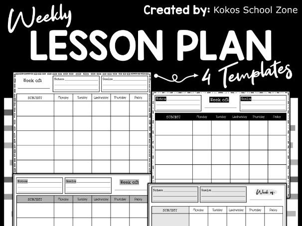 Blank Weekly Lesson Plan Templates - 4 Printable Teacher Planner ...