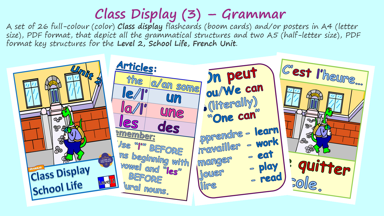 KS2 FRENCH: YEAR 4 FLASH/BOOM CARDS - SCHOOL LIFE | Teaching Resources
