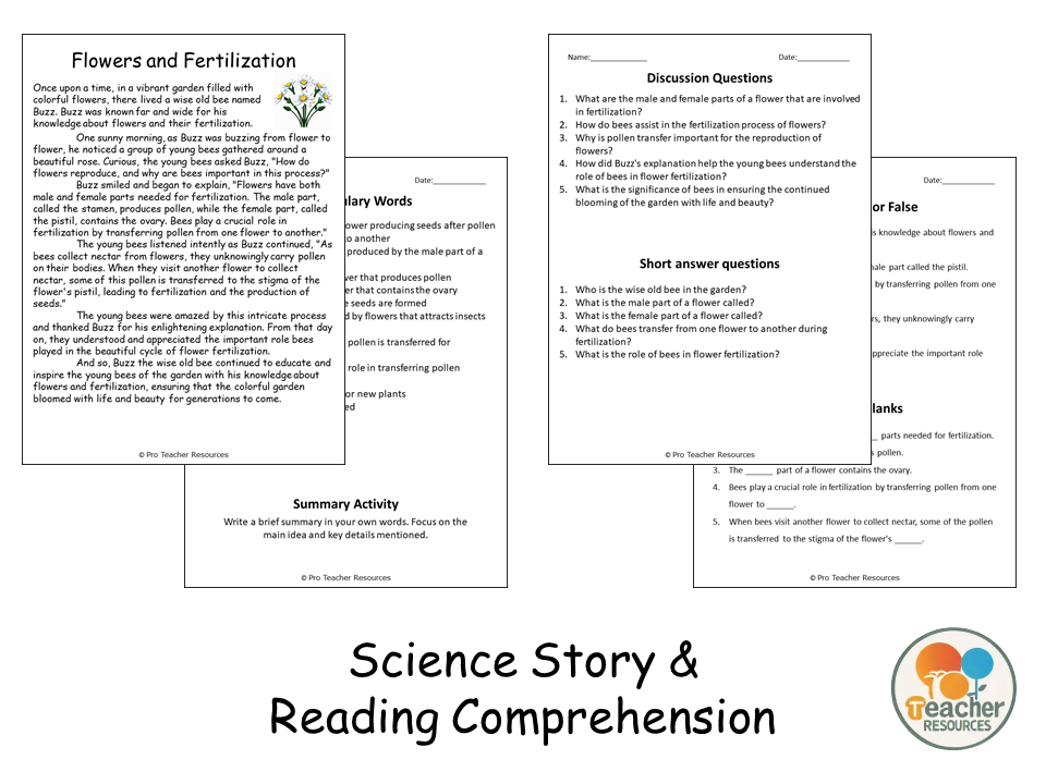 Flowers and Fertilization Reading Science Story Comprehension Questions ...