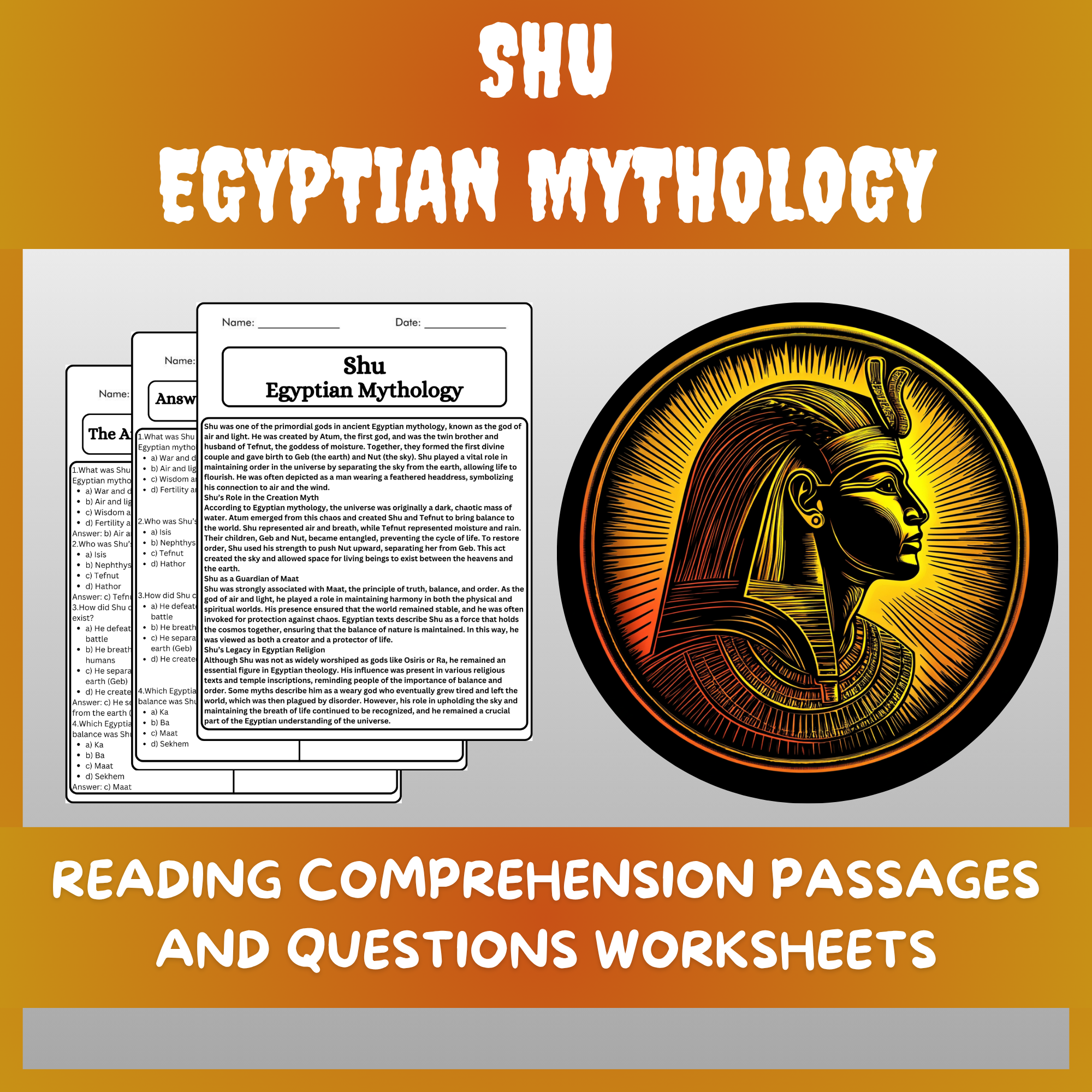 Shu - Egyptian Mythology Reading Comprehension Passages & Questions ...