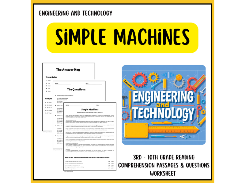 Simple Machines Reading Comprehension Passages & Questions Worksheets ...