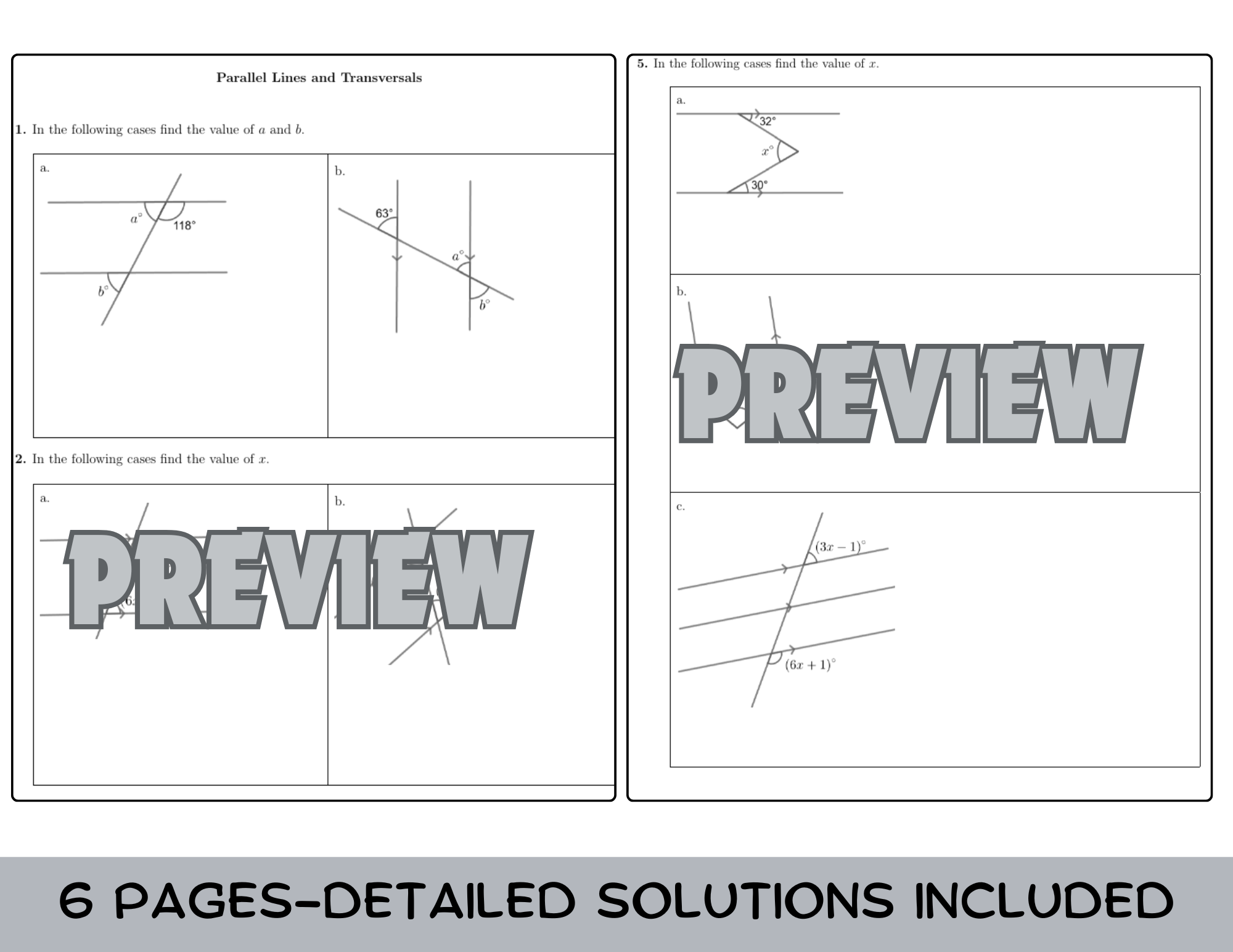 Parallel Lines and Transversals Worksheet No 2 | Teaching Resources