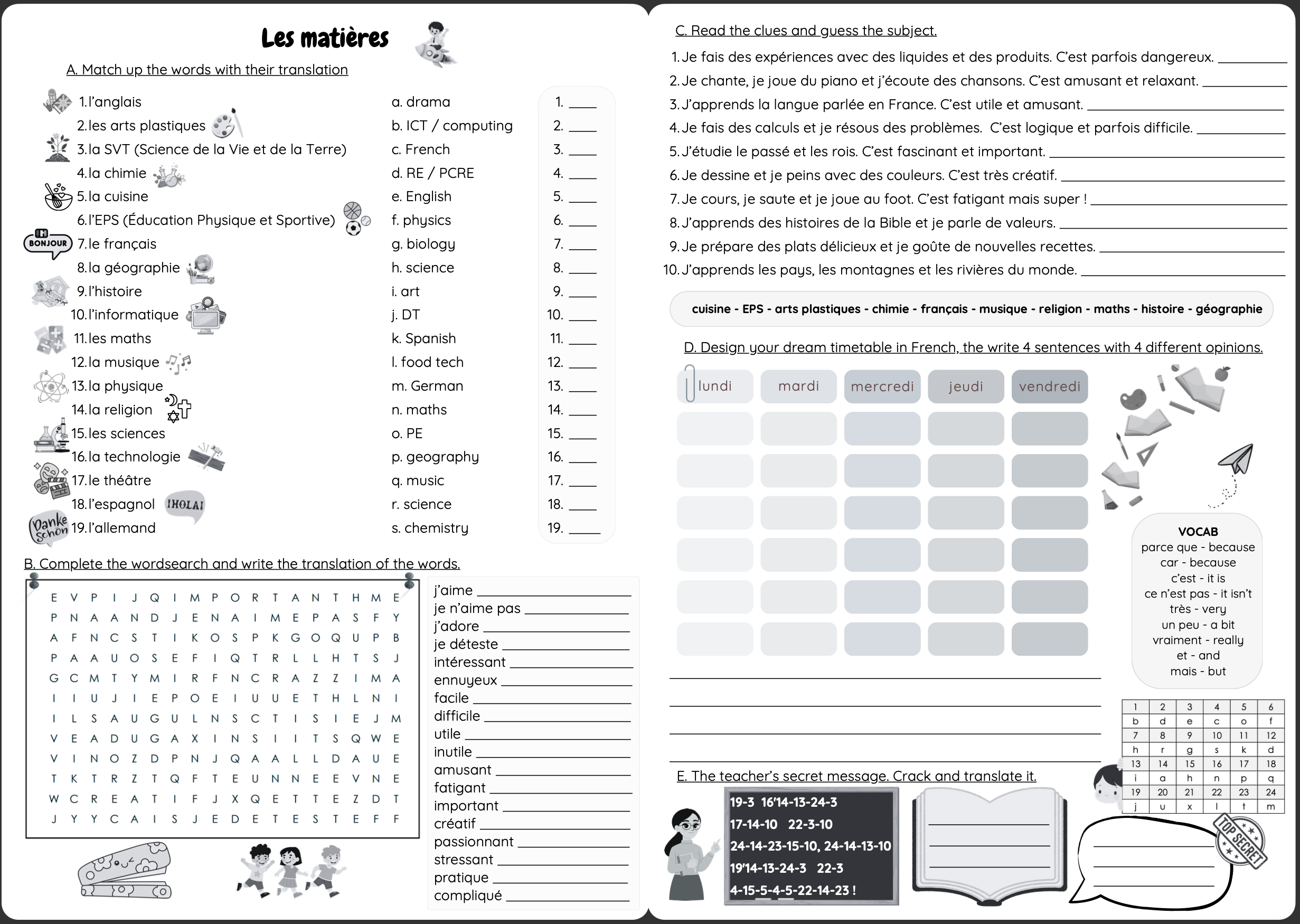 Les matières – School subjects in French – KS3 worksheet | Teaching ...