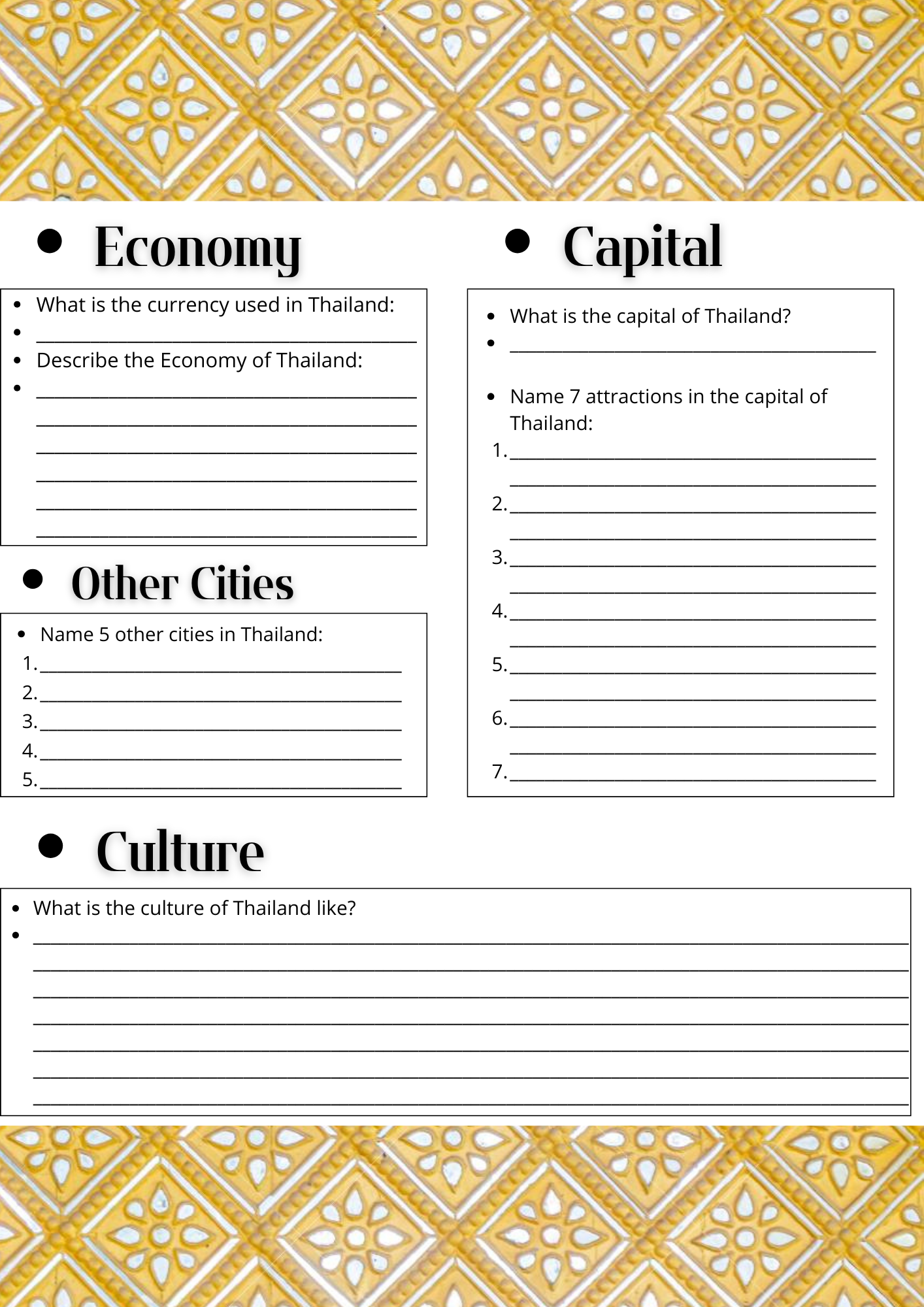 Country Study Research Project - Thailand - Social Studies - Southeast ...