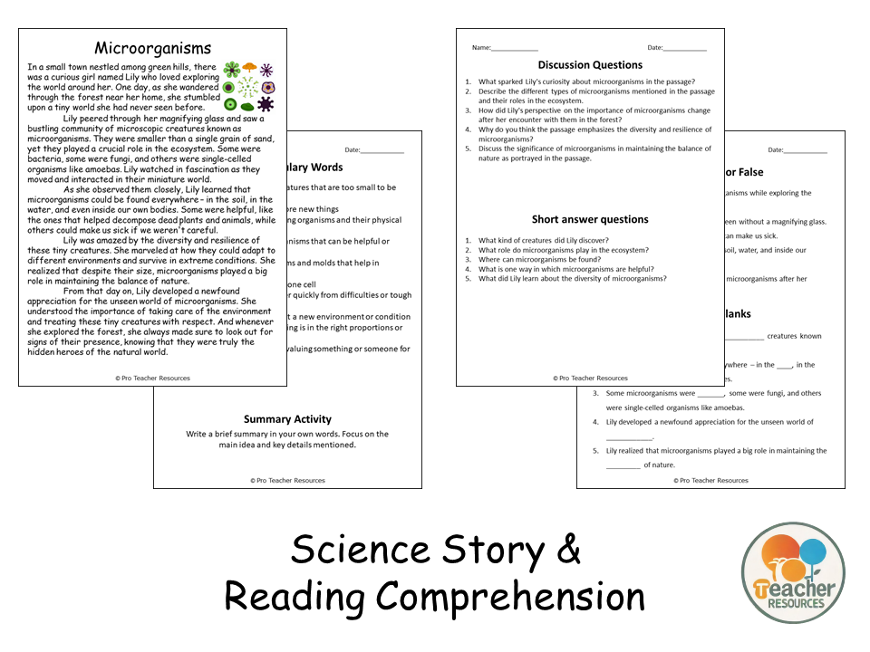 Microorganisms Reading Science Story Comprehension Questions Worksheet ...
