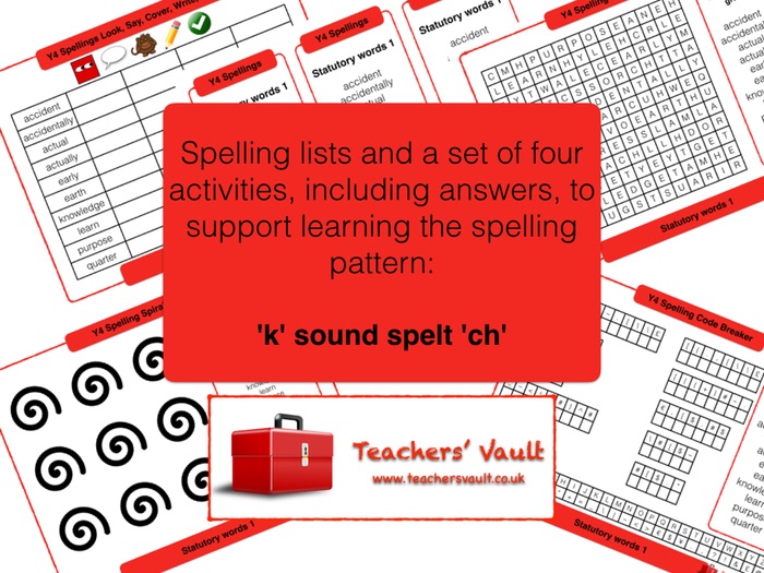 Spelling Activities Pack - 'k' sound spelt 'ch | Teaching Resources