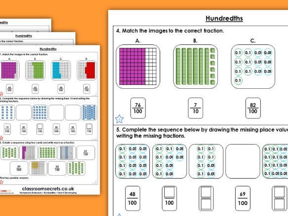 Year 4 Hundredths Spring Block 4 Maths Homework Extension Teaching Resources
