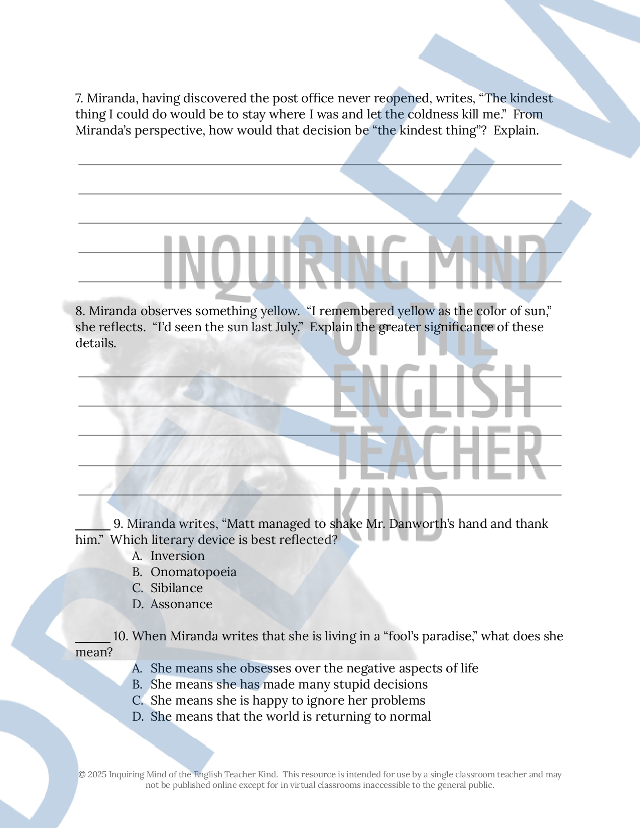 Life As We Knew It Chapter 21 Close Reading Inference Worksheet and ...