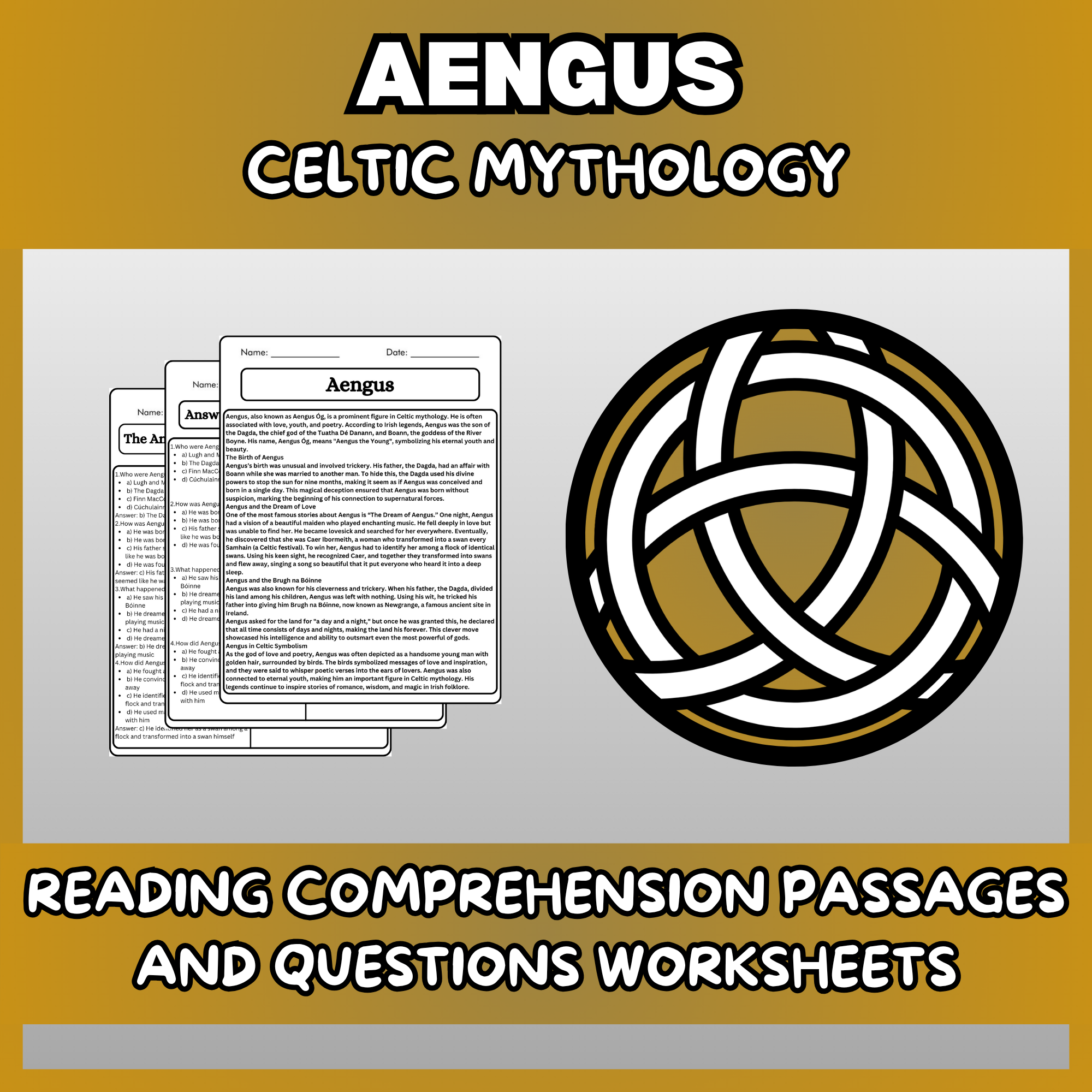 Aengus - Celtic Mythology Reading Comprehension Passages & Questions ...