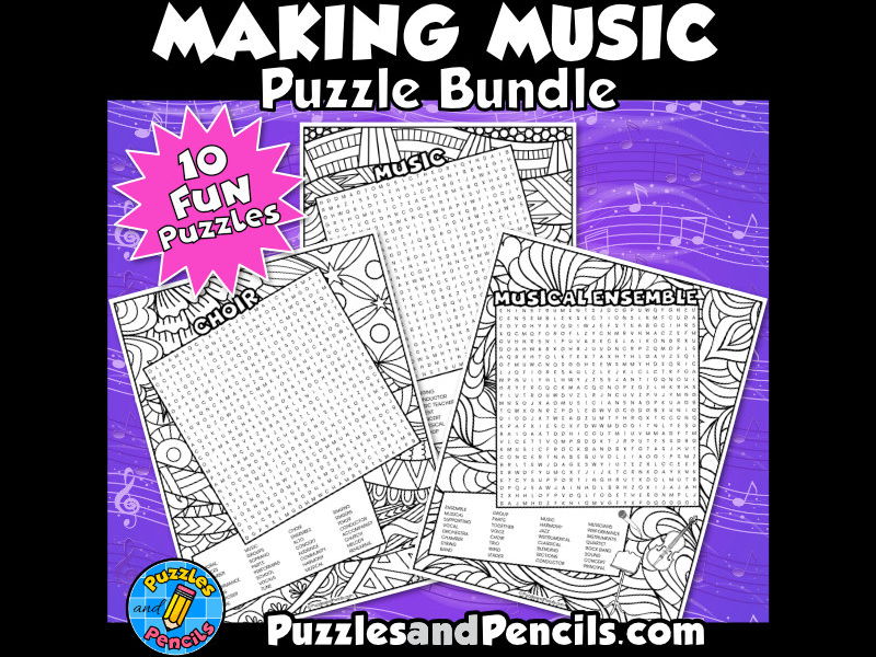 Making Music Word Search Puzzles with Colouring BUNDLE | 10 Wordsearch ...