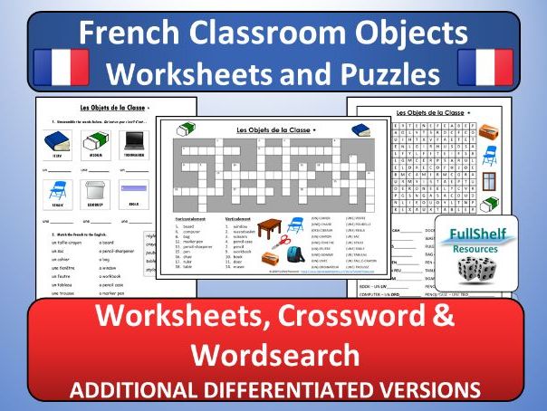French Classroom Objects Worksheets / Puzzles (Les Objets de la Classe ...
