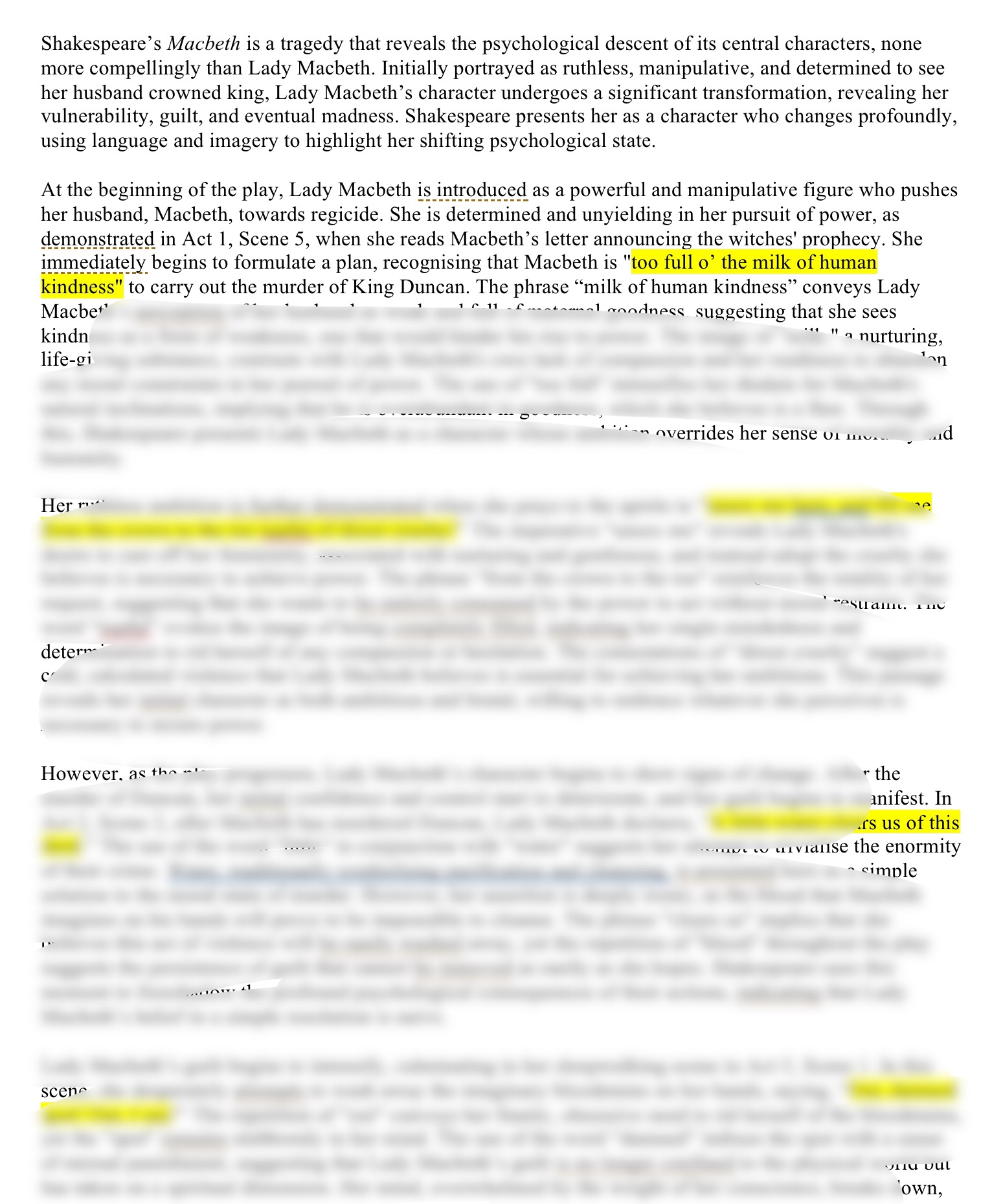 * GRADE 9*how far Shakespeare presents lady Macbeth as a character who changes throughout the ...