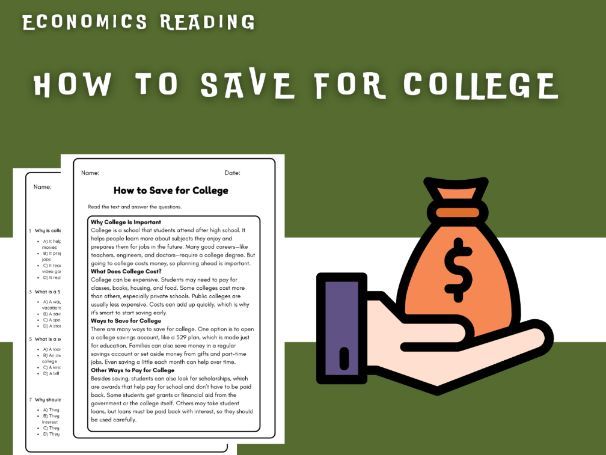 How to Save for College - Economics Reading Worksheet | Teaching Resources