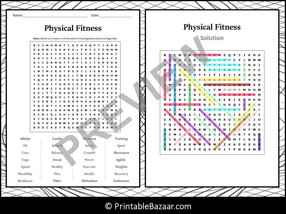 Physical Fitness Word Physical Fitness Word Search Puzzle By Word