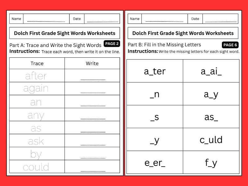 Dolch First Grade Sight Words Worksheets | KS1 Reading & Writing ...