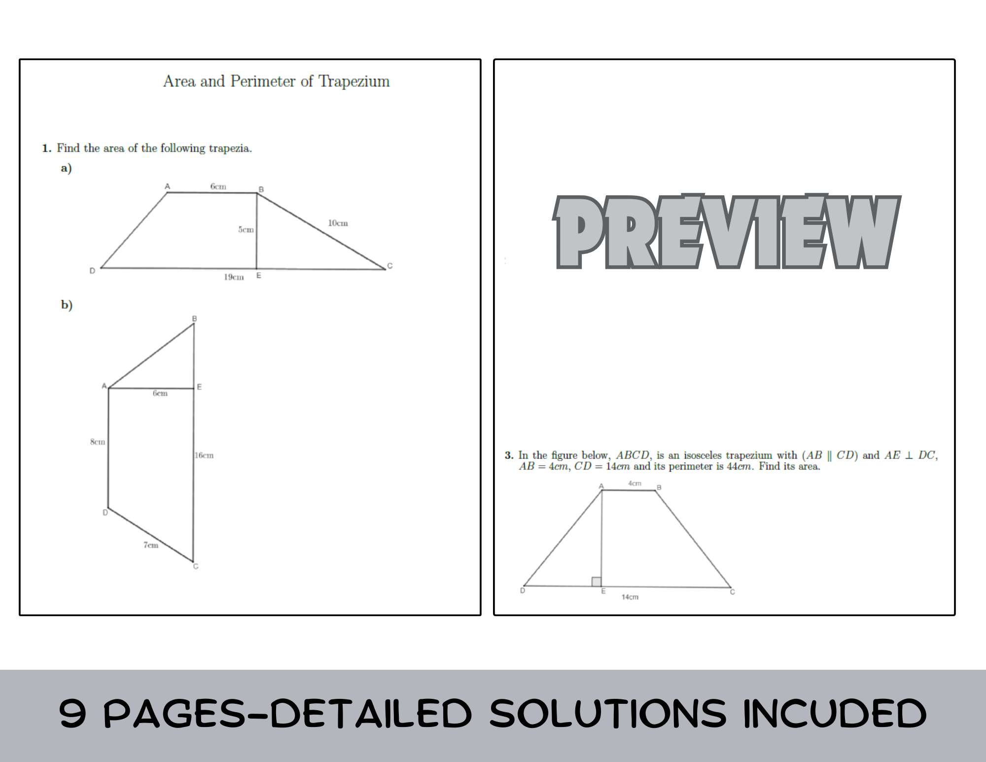 Area and Perimeter of Trapezium Worksheet (with solutions) | Teaching ...