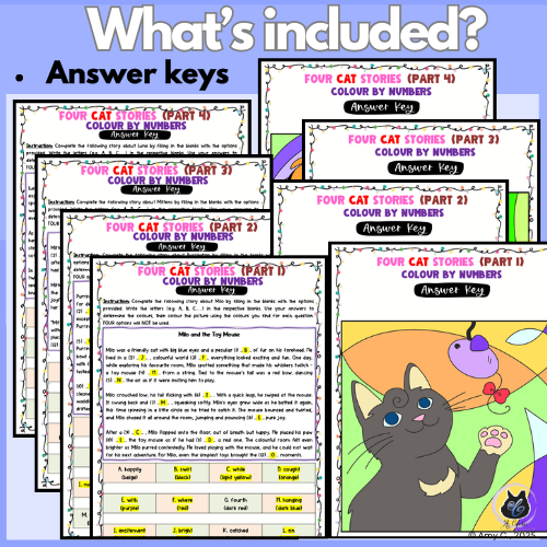Cat Short Stories ESL/EFL Colour by Number: Vocabulary & Grammar Review ...