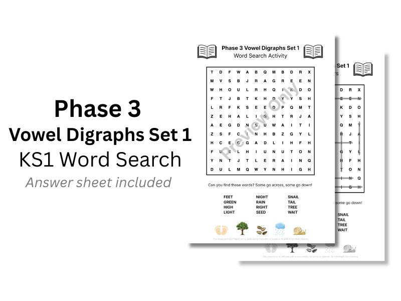 Phase 3 Vowel Digraphs Set 1 KS1 Word Search Activity | Teaching Resources
