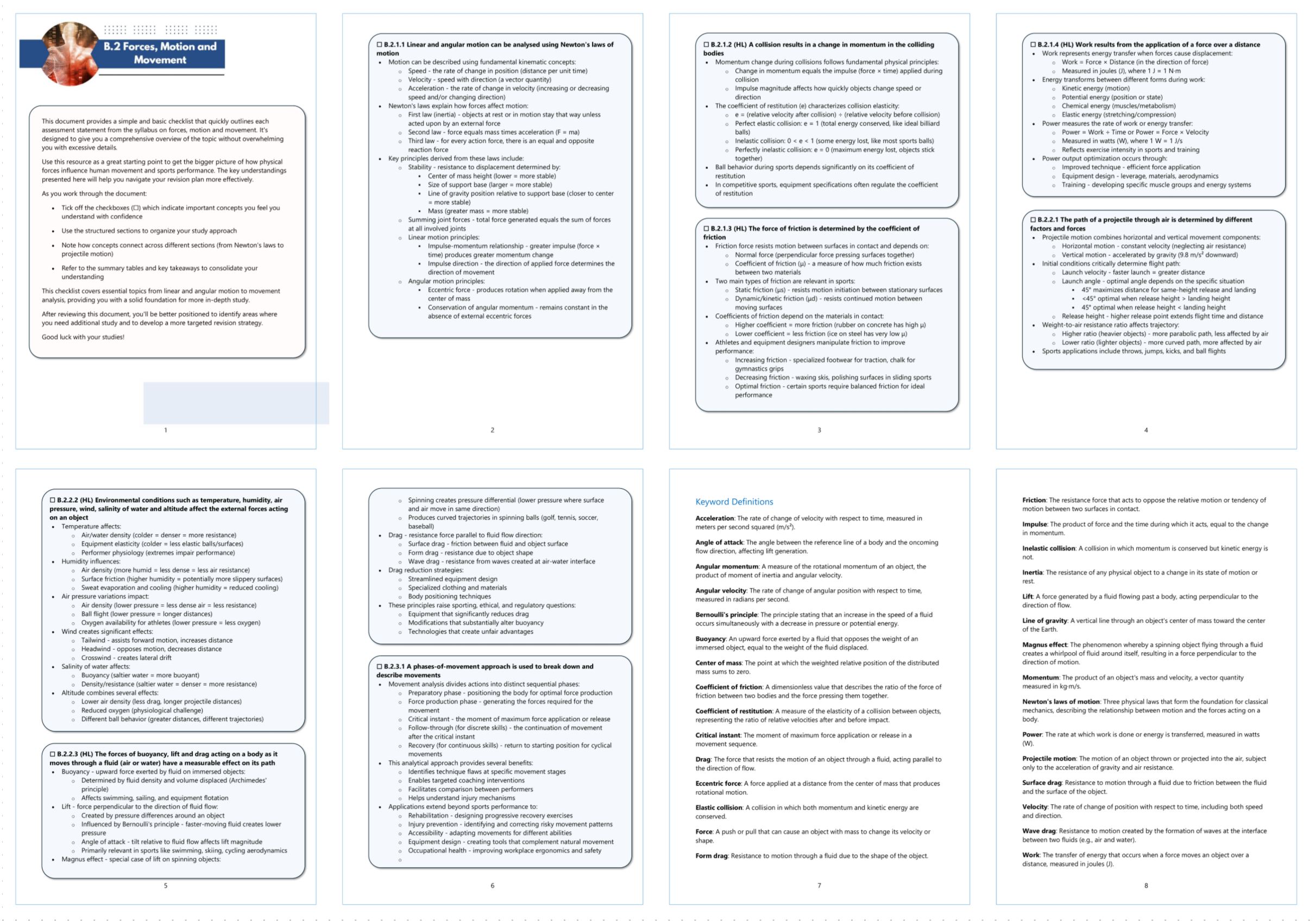 IB DP SEHS: B2 Forces & Motion – Condensed Topic Revision Notes (2026 ...