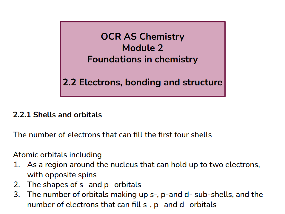 OCR AS Chemistry Shells and orbitals | Teaching Resources