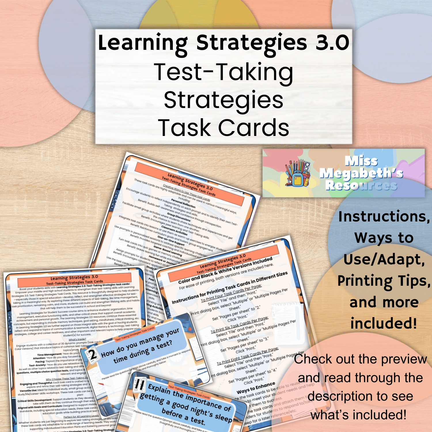 Learning Strategies 3.0: Test-Taking Strategies task cards | No Prep ...