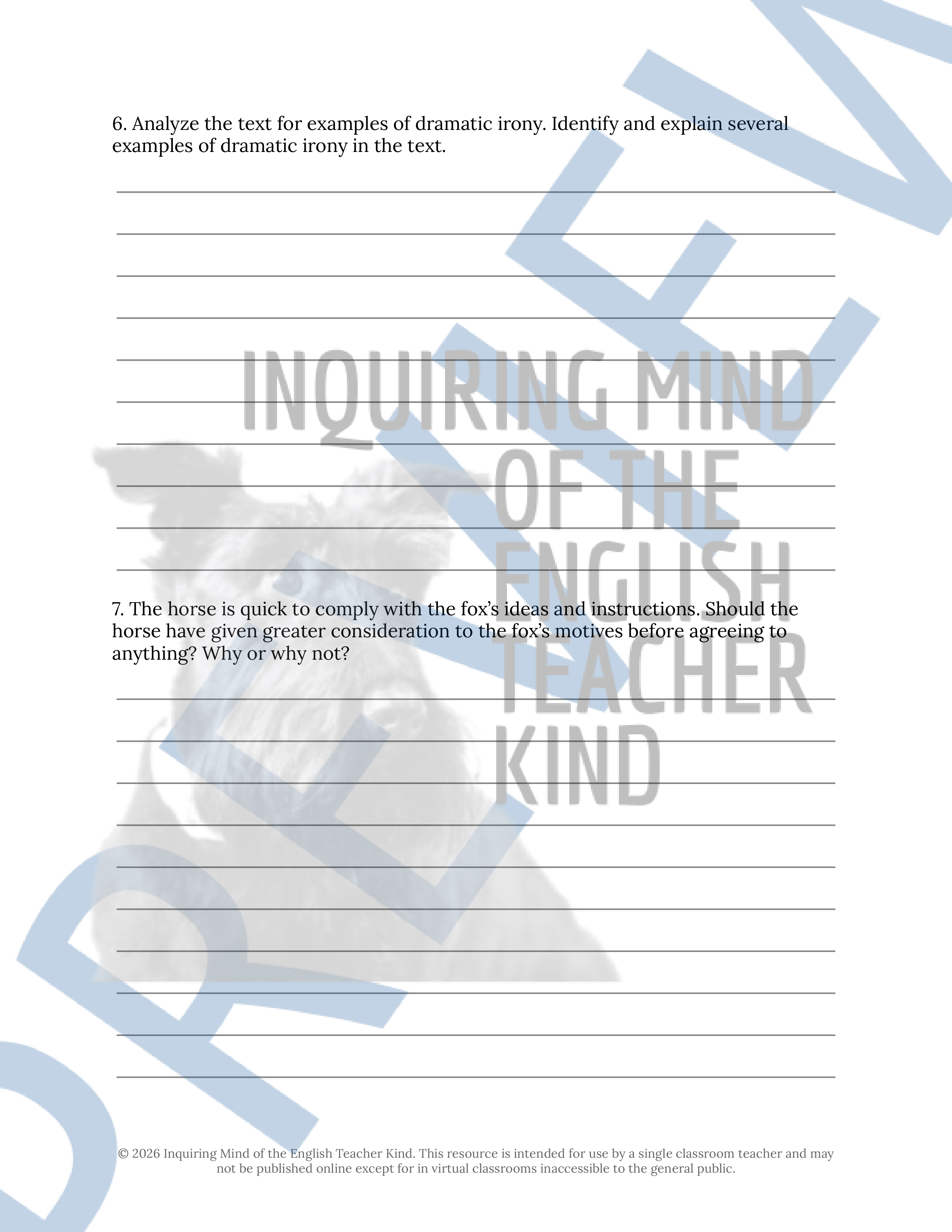 "The Fox and the Horse" Close Reading Analysis Worksheet | Grimm's ...