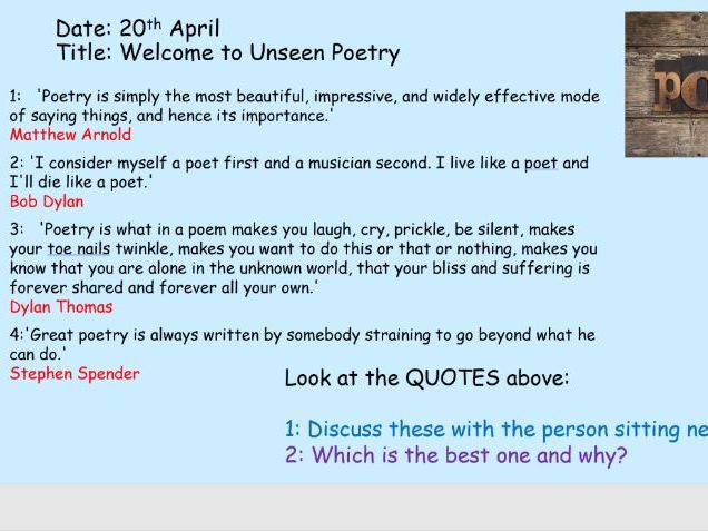 Secondary English Resources: Poetry Worksheets for KS3, KS4, GCSE | Tes
