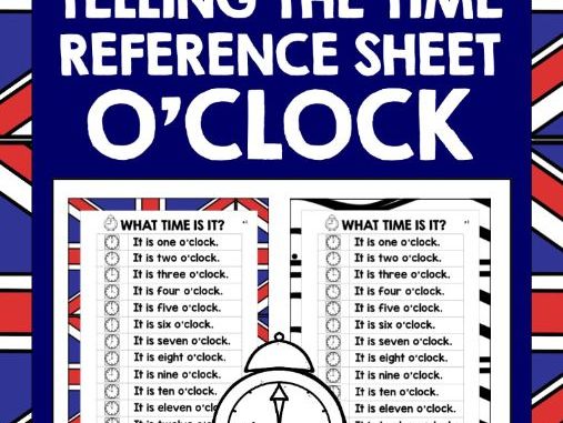 ESL EFL ELL ENGLISH TELLING TIME O'CLOCK LIST | Teaching Resources