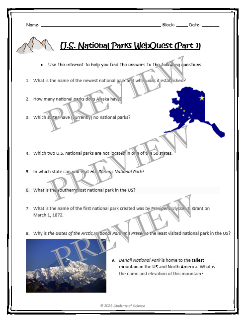 US National Parks WEBQUEST | SCAVENGER HUNT | Teaching Resources
