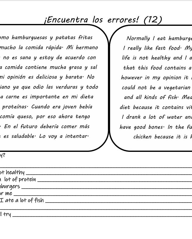 Spot the difference - find the mistakes - la comida - Food - Spanish ...