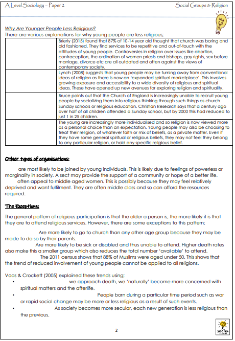 AQA A level Sociology - Beliefs in Society - Age & Religion | Teaching ...