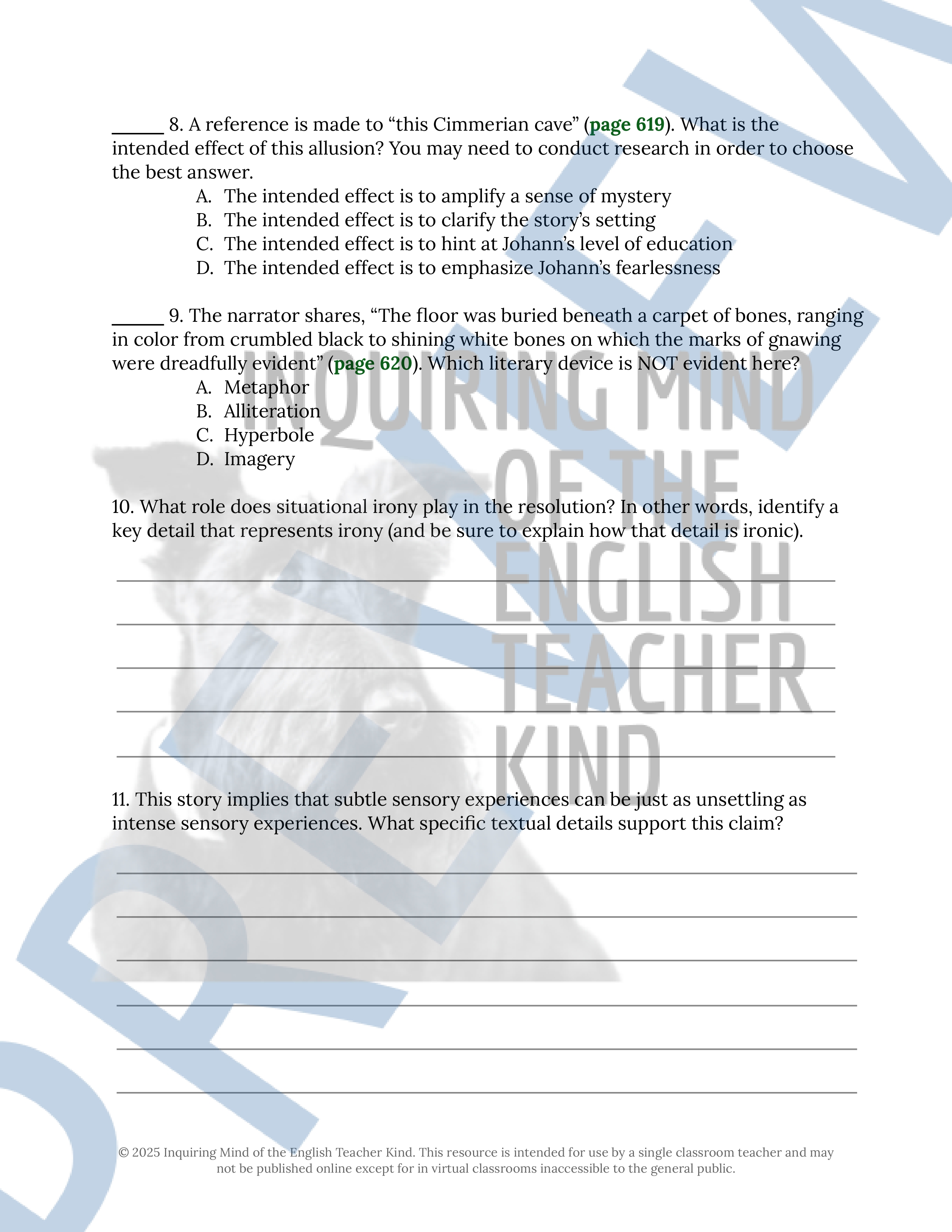 "It Walks by Night" by Henry Kuttner Literary Analysis Worksheet ...