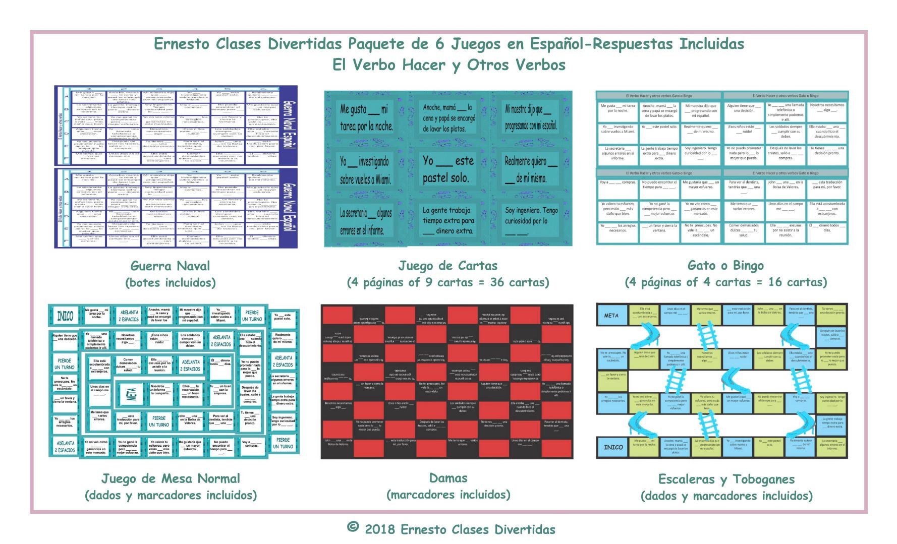 Verb Hacer 6 Spanish Game Bundle | Teaching Resources