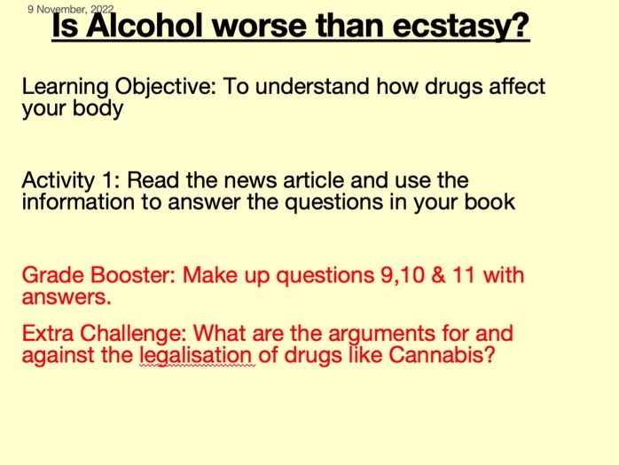 Alcohol and Ecstasy - GCSE Physics Lesson PowerPoint (EDEXCEL ...
